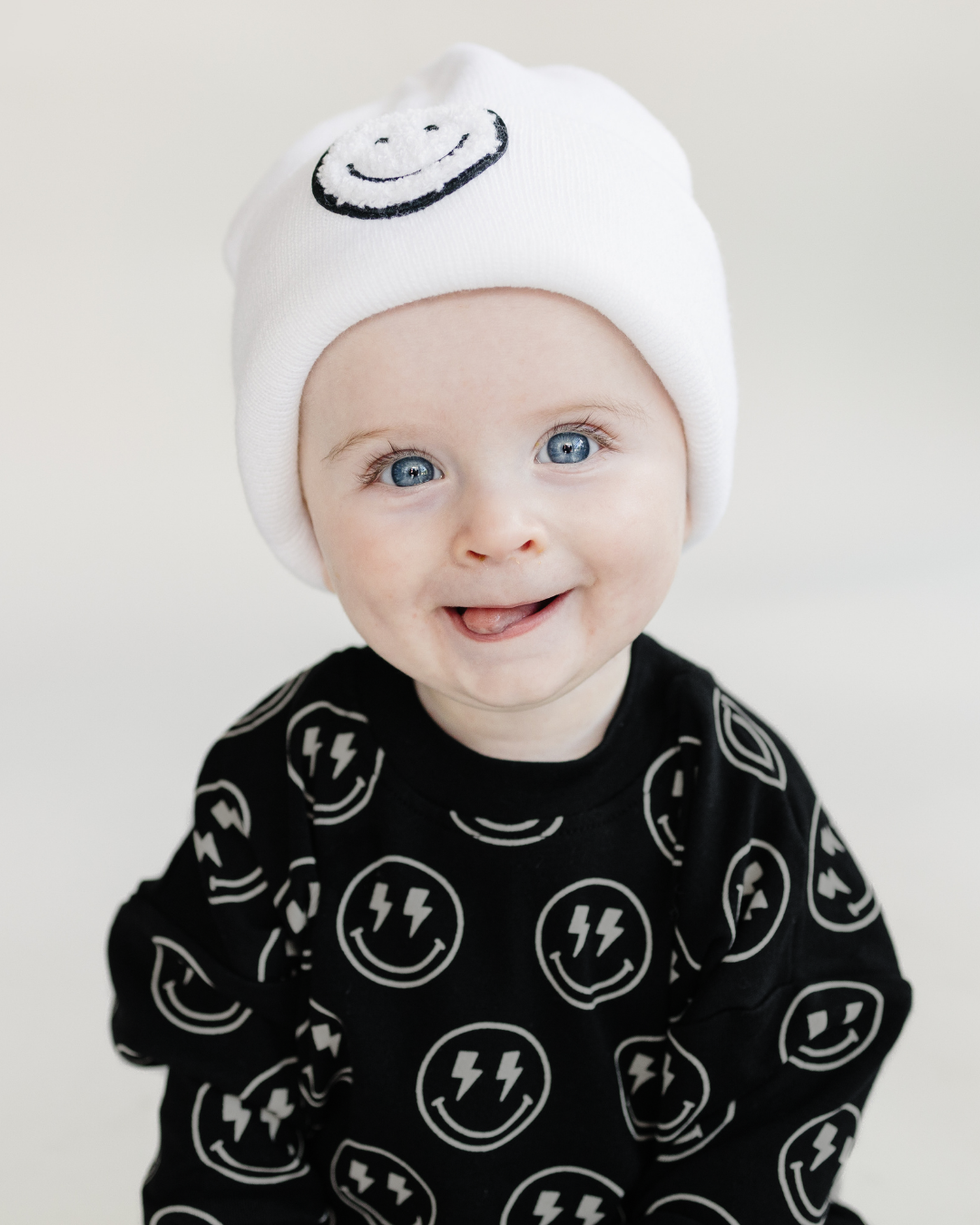 Smiley Beanie | White – Blissfully Lavender Boutique