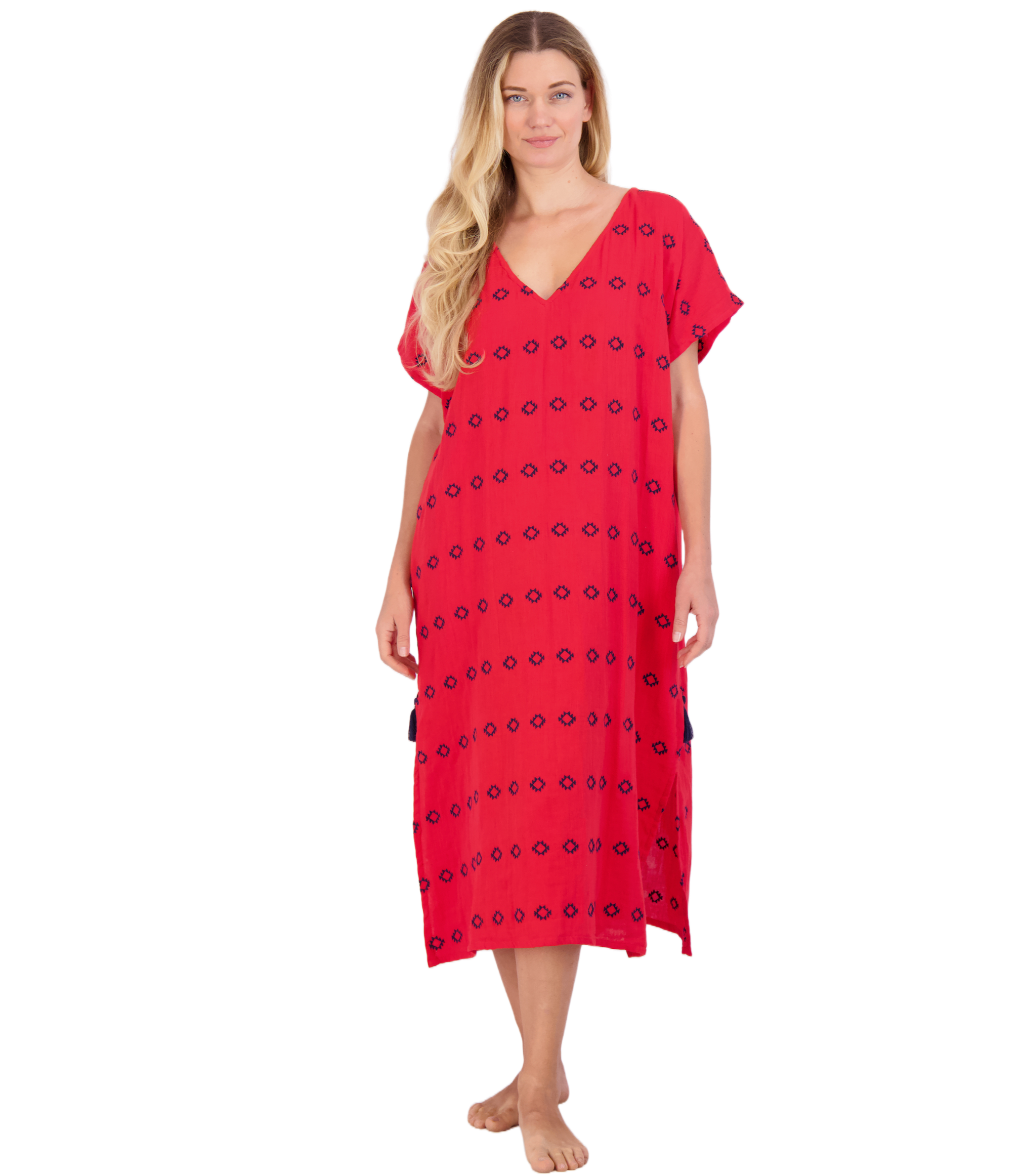Capucine Women's Maxi Caftan Dress Red Embroidery – Blissfully Lavender ...