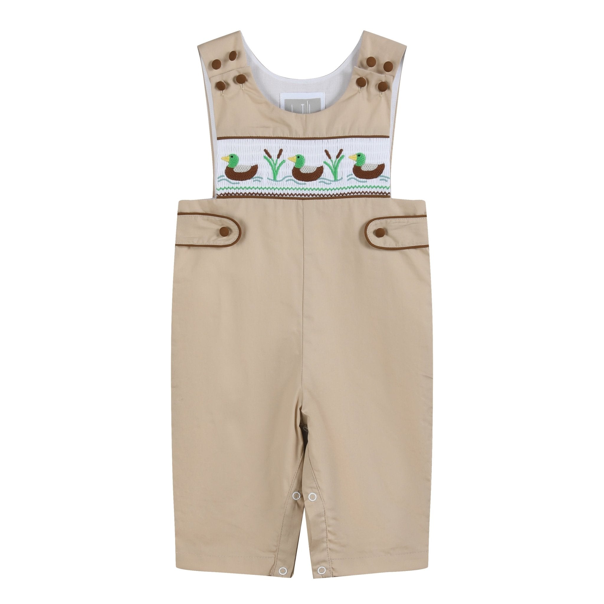Light Brown Mallard Smocked Overalls – Blissfully Lavender Boutique